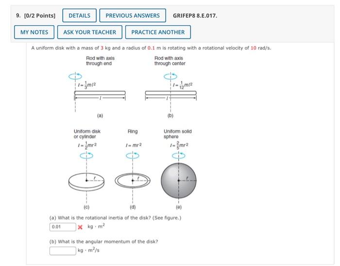 Solved A uniform disk with a mass of 3 kg and a radius of | Chegg.com