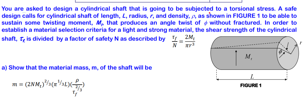 Solved You are asked to design a cylindrical shaft that is | Chegg.com