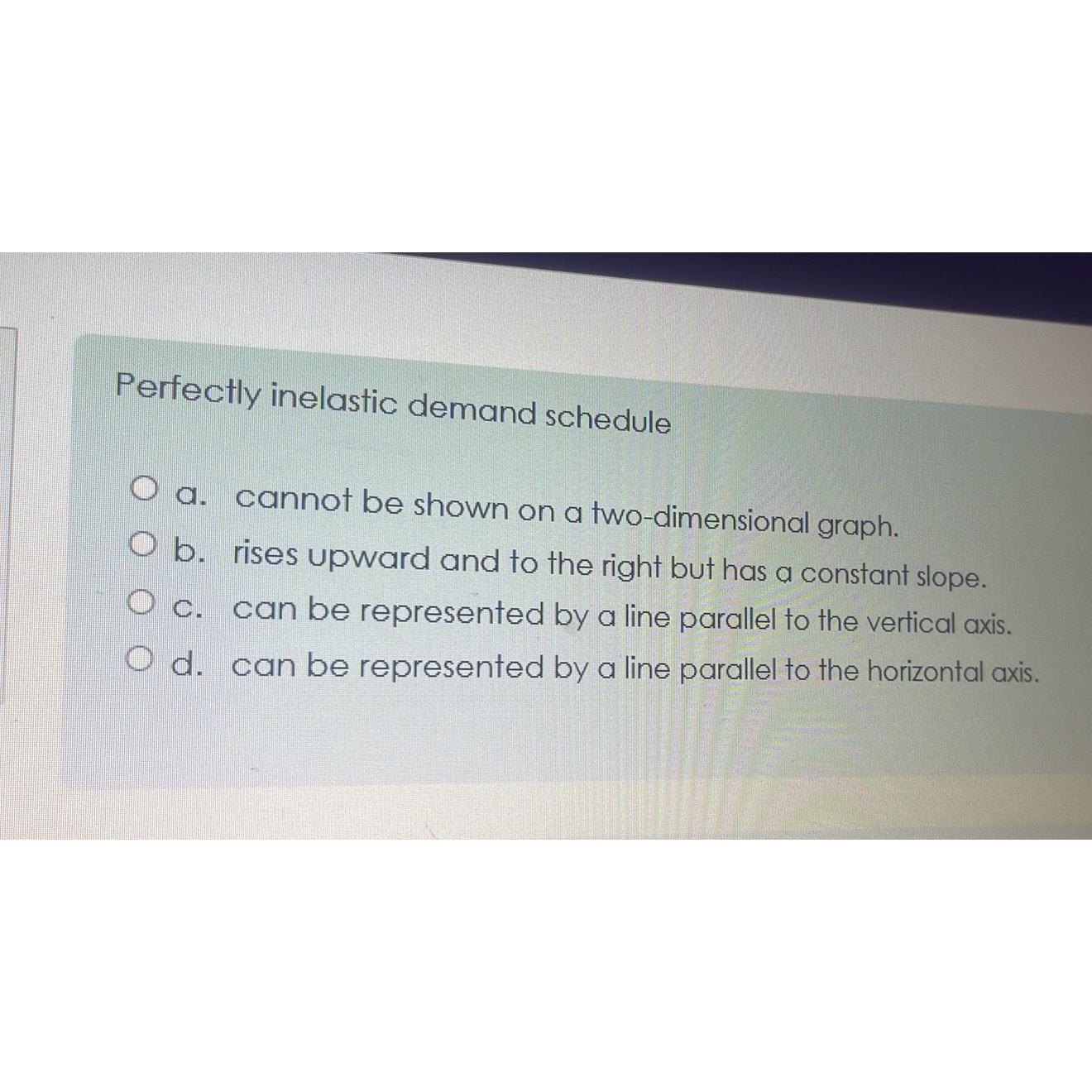 Solved Perfectly inelastic demand schedulea. ﻿cannot be | Chegg.com