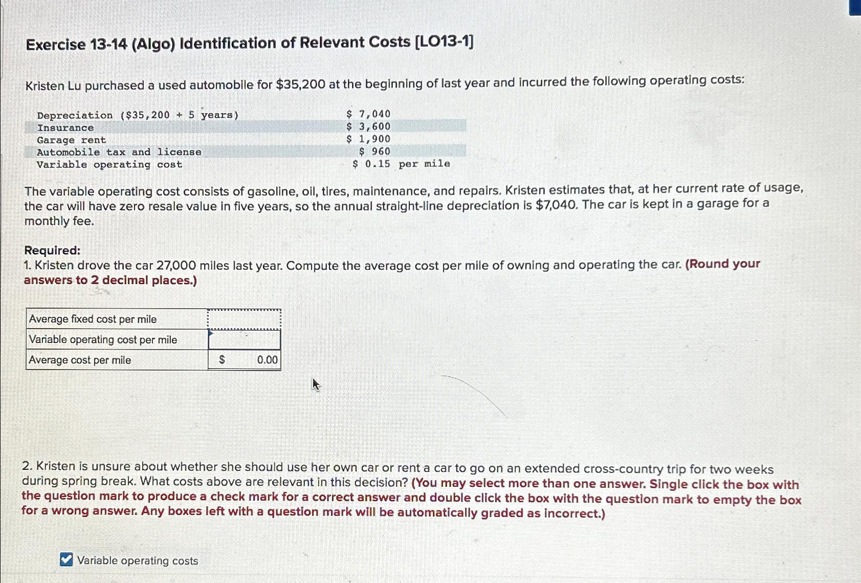 Exercise 13-14 (Algo) ﻿Identification of Relevant | Chegg.com
