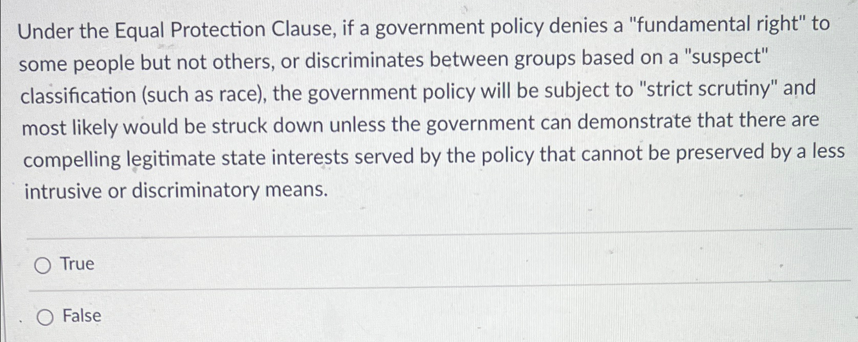 Solved Under the Equal Protection Clause, if a government | Chegg.com