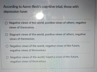 According to Aaron Beck's cognitive triad, those with | Chegg.com