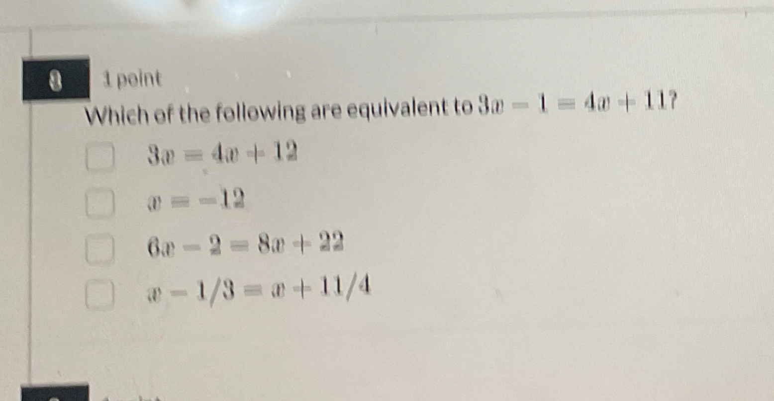 Solved 8 1 pointWhich of the following are equivalent to | Chegg.com Solved 8 1 pointWhich of the following are equivalent to | Chegg.com