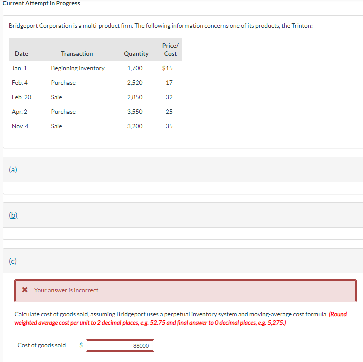 Solved Current Attempt in ProgressBridgeport Corporation is | Chegg.com