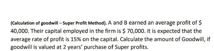 Solved (Calculation of goodwill - Super Profit Method). A | Chegg.com