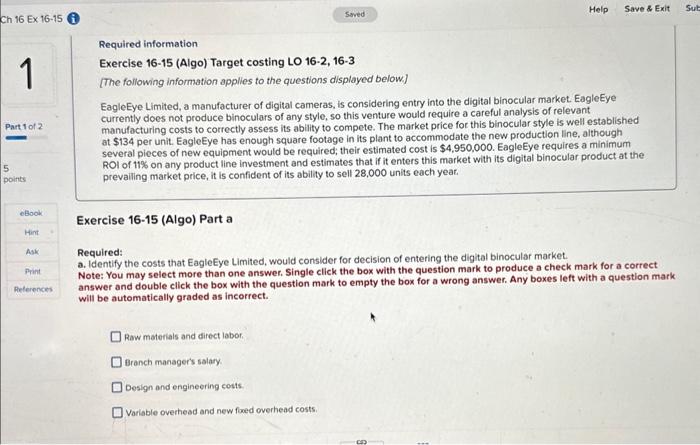 Solved Required information Exercise 16-15 (Algo) Target | Chegg.com