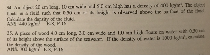 Solved 34. An object 20 cm long, 10 cm wide and 5.0 cm high | Chegg.com