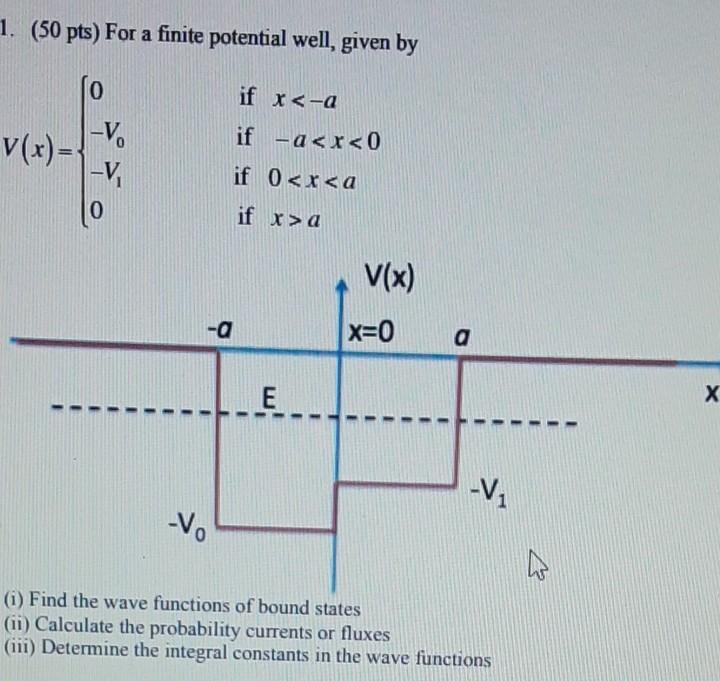 Solved 1. (50 pts) For a finite potential well, given by O | Chegg.com