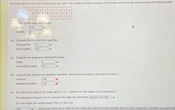 Solved Americans tend to dine out multiple times per week. | Chegg.com