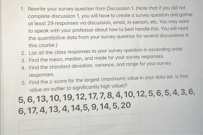 Solved 1. Rewrite your survey question from Discussion 1. | Chegg.com