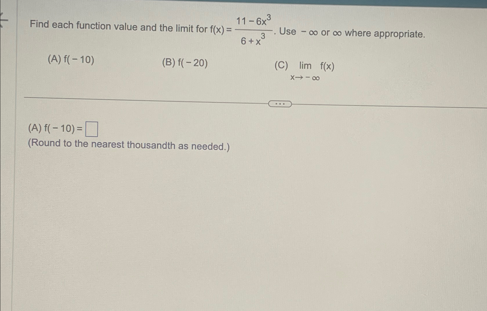 Solved Find each function value and the limit for | Chegg.com