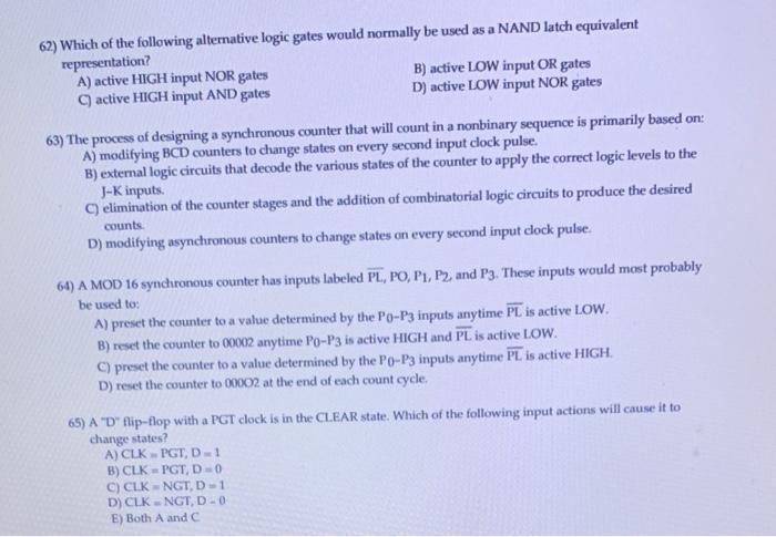 Solved 62 Which Of The Following Alternative Logic Gates Chegg