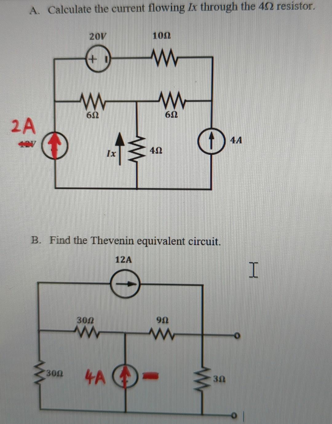 Solved A. Calculate the current flowing Ix through the 4Ω | Chegg.com