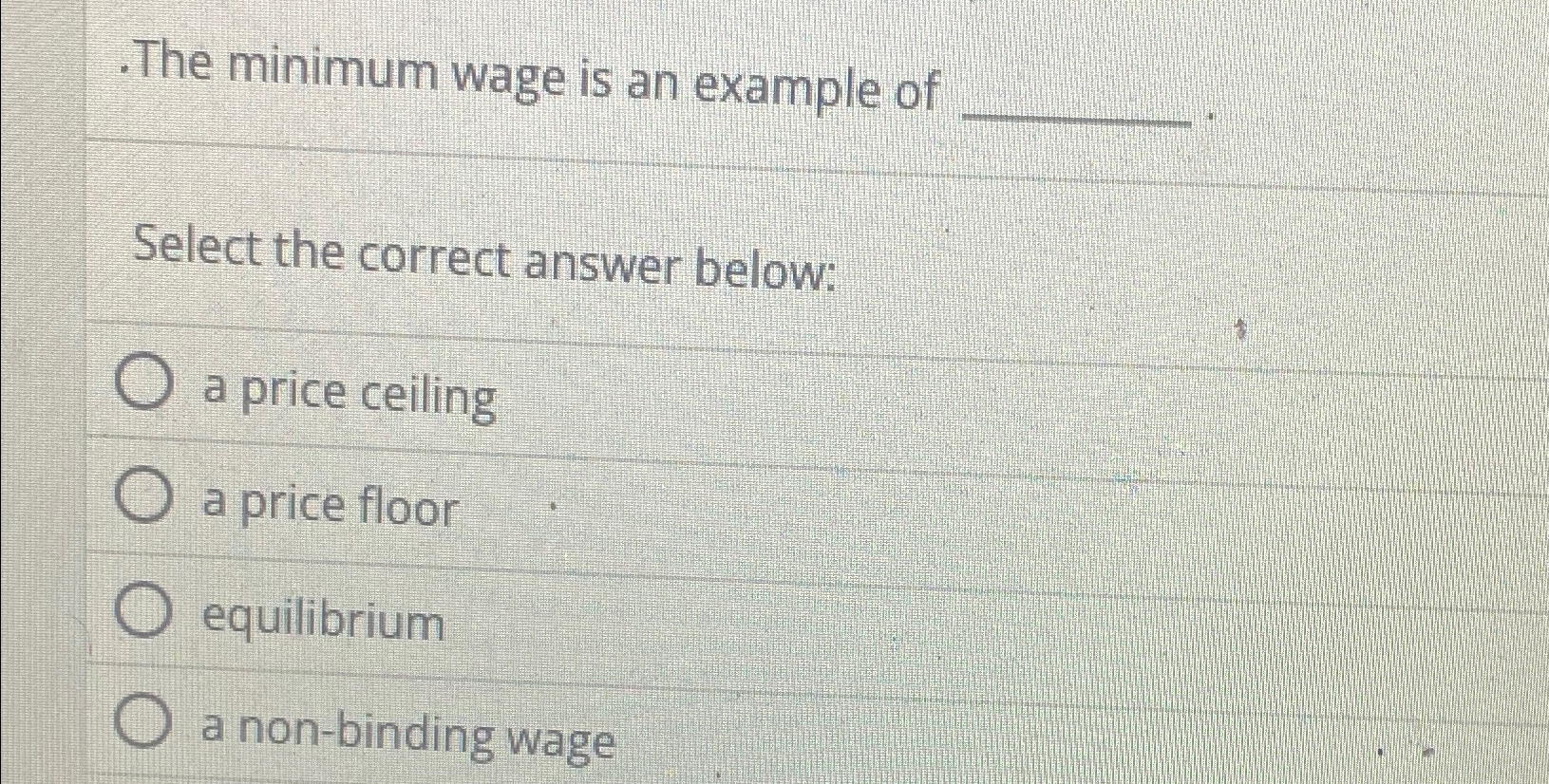 Solved The minimum wage is an example ofSelect the correct | Chegg.com