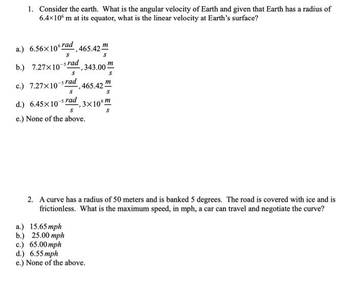 Solved Consider the earth. What is the angular velocity of | Chegg.com