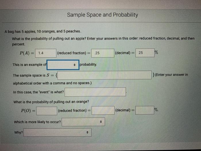 Sample Space and Probability A bag has 5 apples, 10 | Chegg.com