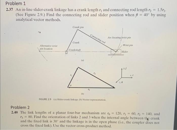 Solved Problem 1 2.37 An in-line slider-crank linkage has a | Chegg.com