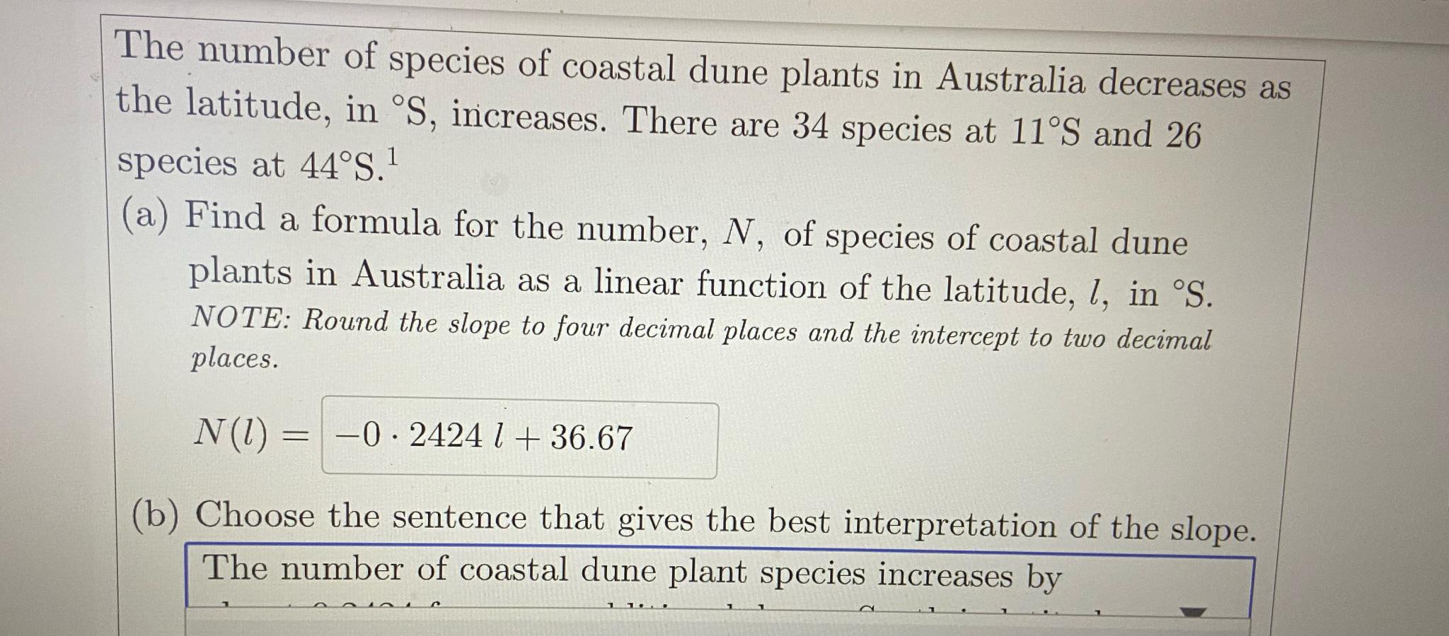Solved The number of species of coastal dune plants in | Chegg.com