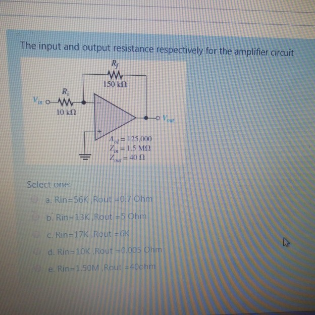 Solved The input and output resistance respectively for the | Chegg.com