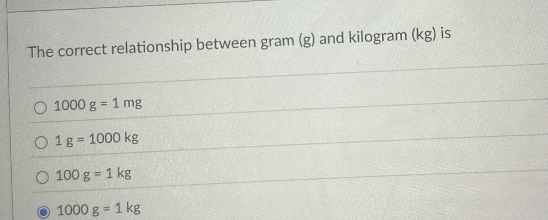 The correct relationship between gram (g) ﻿and | Chegg.com