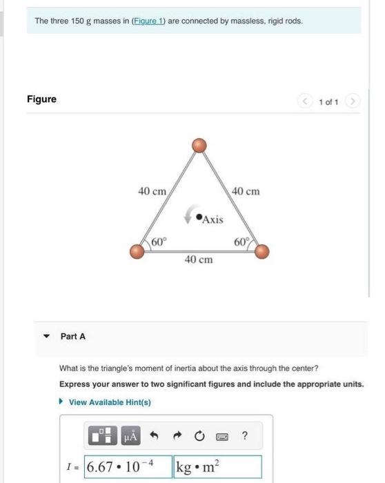 Solved The three 150 g masses in (Figure 1) are connected by | Chegg.com
