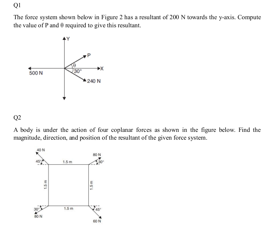 Solved Q1The force system shown below in Figure 2 ﻿has a | Chegg.com