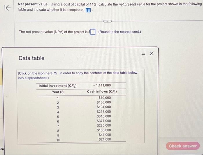 Solved Net present value Using a cost of capital of 14%, | Chegg.com