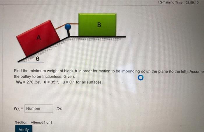 Solved Find the minimum weight of block A in order for | Chegg.com