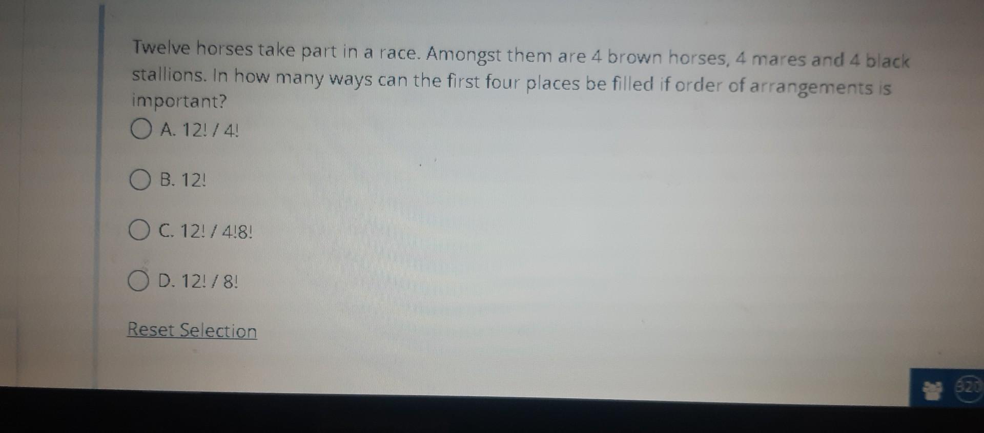 Solved Twelve horses take part in a race. Amongst them are 4 | Chegg.com