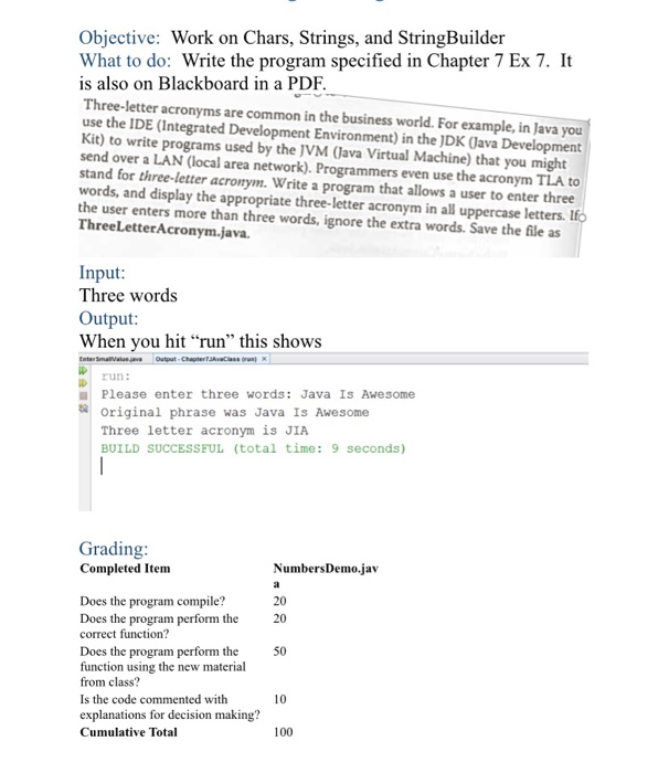 Solved Objective: Work on Chars, Strings, and StringBuilder | Chegg.com