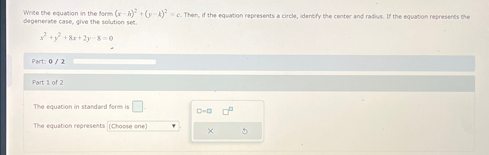 Solved Write the equation in the form (x-h)2+(y-k)2=c. | Chegg.com