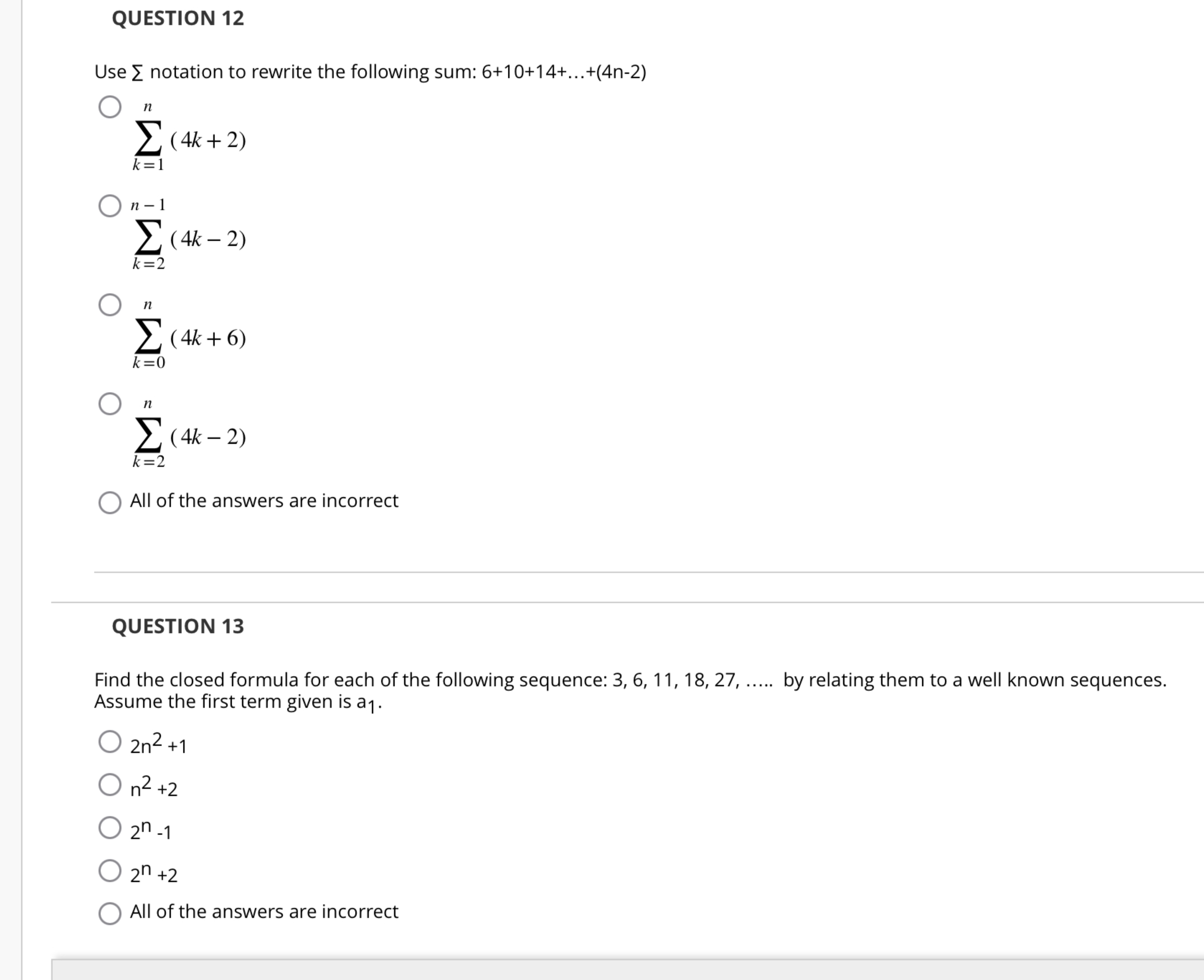 Solved QUESTION 12Use ∑?? ﻿notation to rewrite the following | Chegg.com