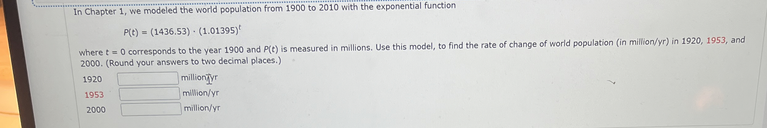 Solved In Chapter 1, ﻿we modeled the world population from | Chegg.com
