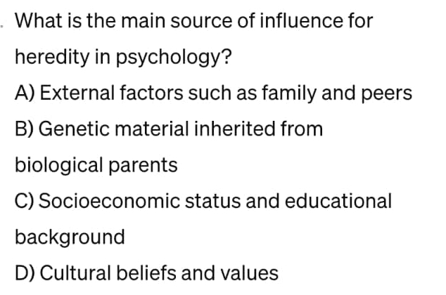 Solved psychology: What is the main source of influence for | Chegg.com