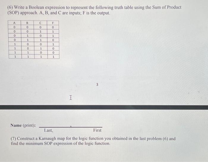 (6) Write a Boolean expression to represent the | Chegg.com