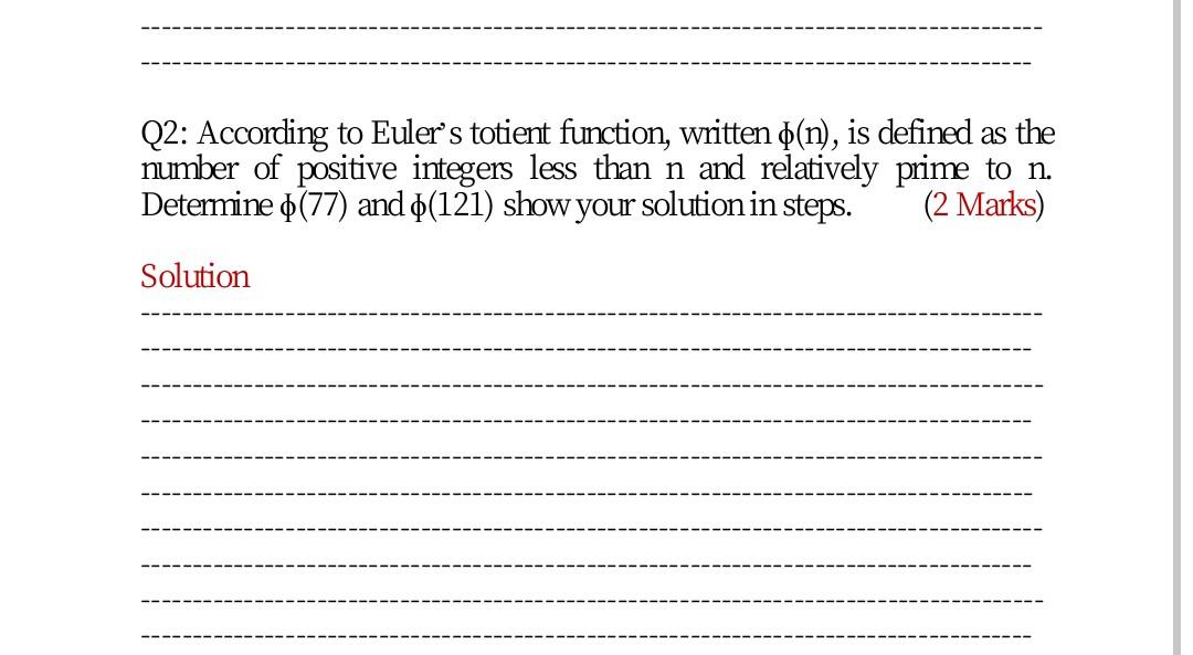 Solved Q2 According To Eulers Totient Function Written