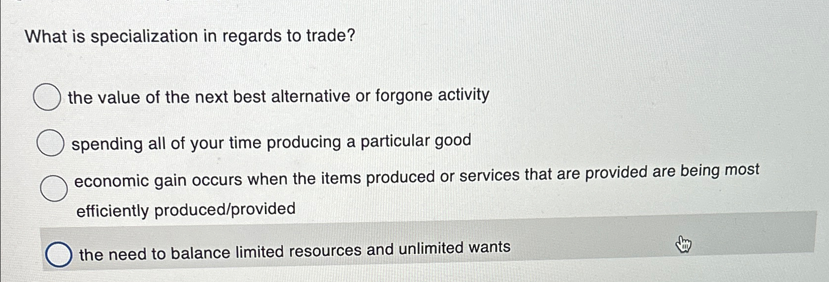 Solved What is specialization in regards to trade?the value | Chegg.com