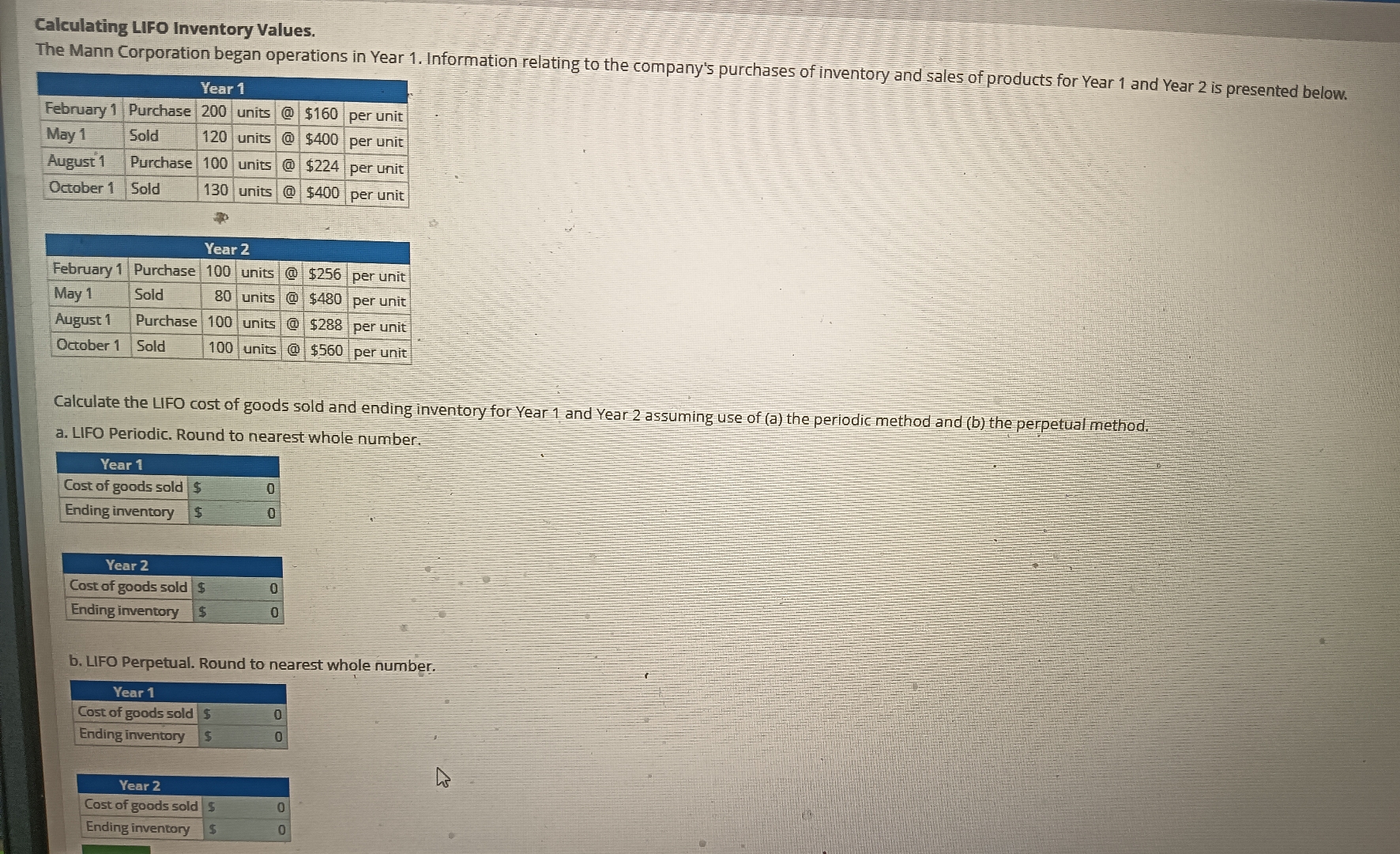 Solved Calculating LIFO Inventory Values.The Mann | Chegg.com