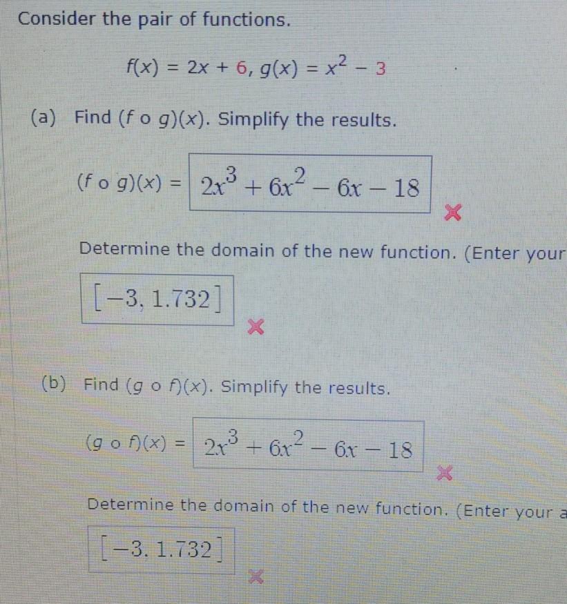 Solved Consider The Pair Of Functions F x 2x 6 9 x Chegg