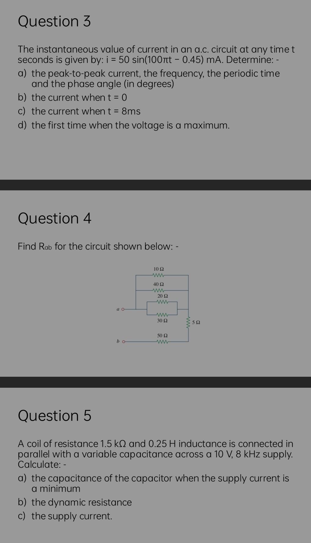 Solved Question 3 The instantaneous value of current in an | Chegg.com