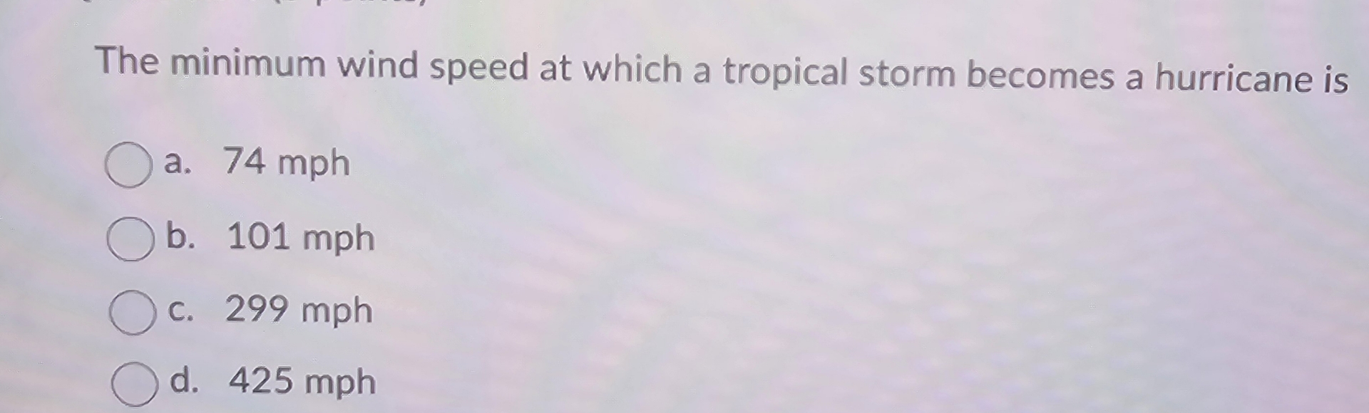 Solved The minimum wind speed at which a tropical storm | Chegg.com