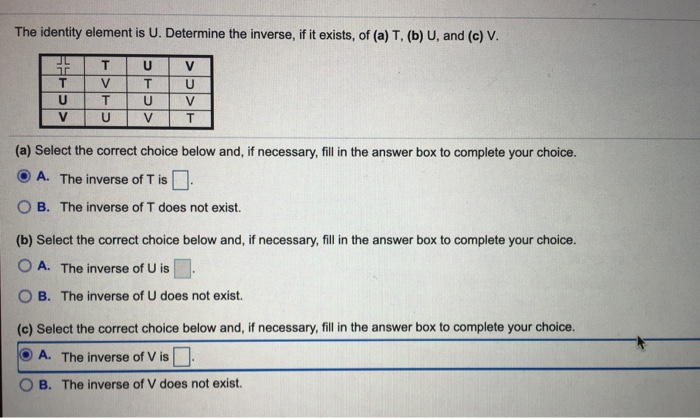 Solved The identity element is U. Determine the inverse, if | Chegg.com