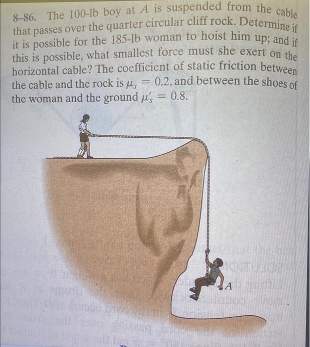 Solved 8-86. The 100−lb boy at A is suspended from the cable | Chegg.com