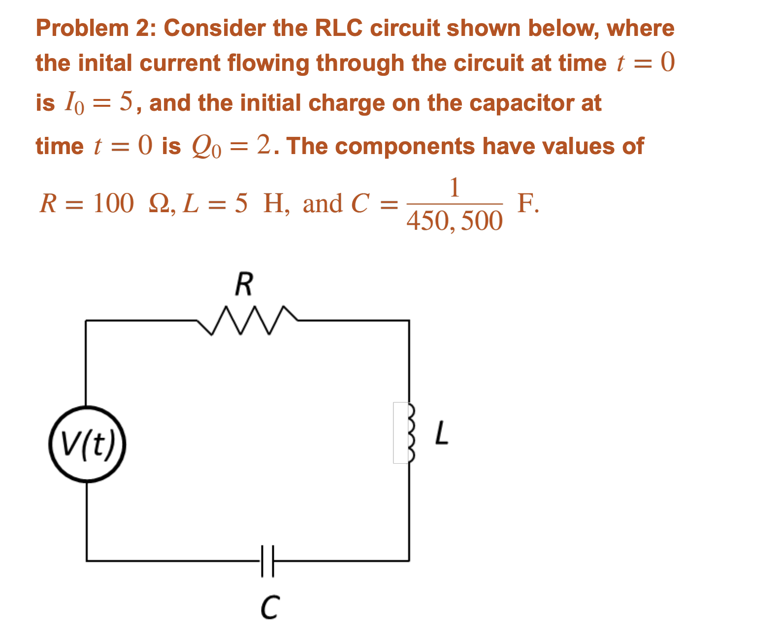 Solved Problem 2: Consider the RLC circuit shown below, | Chegg.com