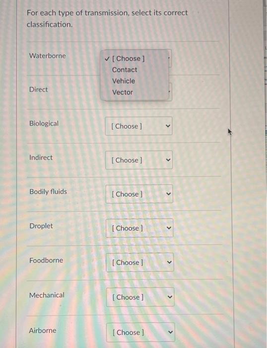 Solved For each type of transmission, select its correct | Chegg.com