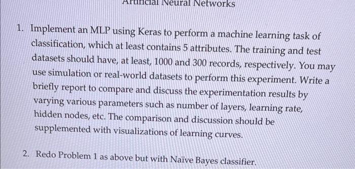 Solved Neural Networks 1. Implement an MLP using Keras to | Chegg.com