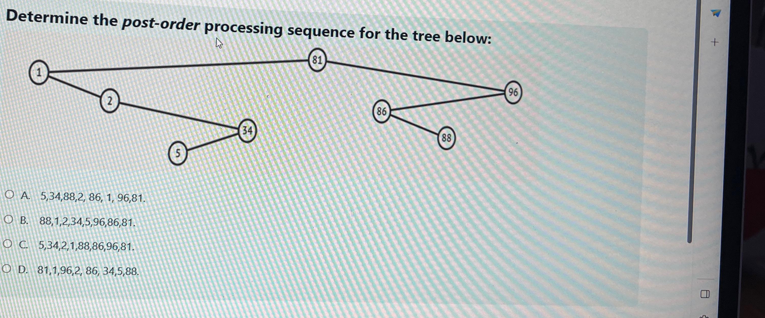 Solved Determine the post-order processing sequence for the | Chegg.com