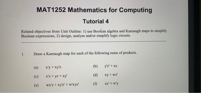 Solved MAT1252 Mathematics for Computing Tutorial 4 Related | Chegg.com