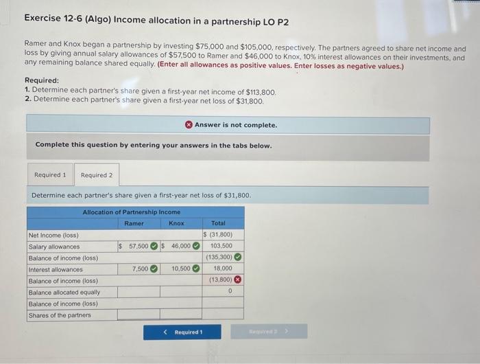 Solved Exercise 12-6 (Algo) Income allocation in a | Chegg.com