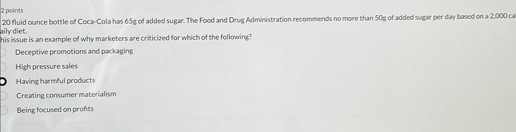 Solved 2 ﻿points20 ﻿fluid ounce bottle of Coca-Cola has 65g | Chegg.com